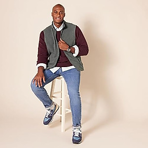 Amazon Essentials Men's Full-Zip Polar Fleece Vest (Available in Big & Tall), Charcoal Heather, Large