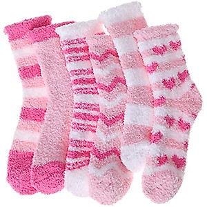 Anlisim Fuzzy Socks for Women Cozy Fluffy Winter Cabin Girls Slipper Warm Fleece Soft Thick Comfy Valentines Day Gift for Her Galentines Day Gifts Stocking Stuffer Christmas Home Socks(Pink(6 Pairs))