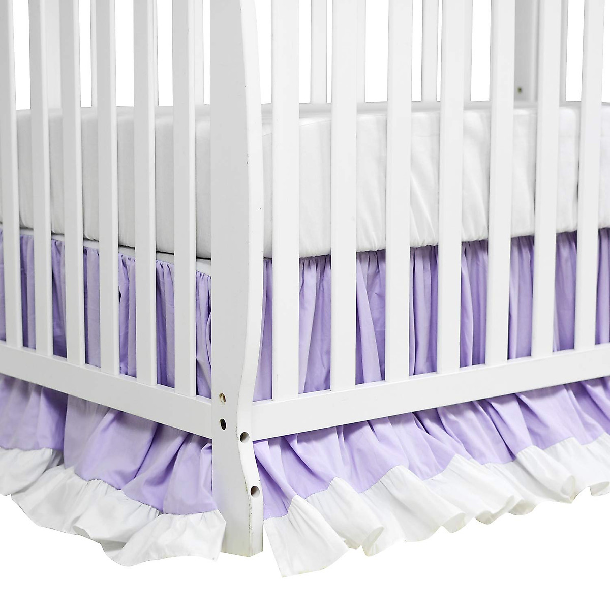 Brandream Girls Crib Bedding Sets White Purple Luxury Baby Nursery Bedding 4 Piece Ruffle Comforter Blanket Set, 100% Cotton