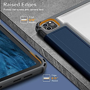 Fintie Hybrid Rugged Case for iPad Pro 11-inch (4th / 3rd Generation) 2022/2021 - Military Drop Tested Heavy Duty Protective Clear Cover with Pencil Holder, Also Fit iPad Pro 11" 2nd Gen, Navy