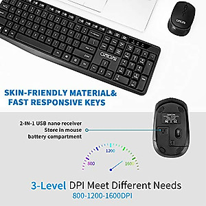 CHONCHOW Compact Wireless Keyboard and Mouse Combo[Energy Saving && Whisper Quiet], 2.4GHz Computer Keyboard, 3 Level DPI Adjustable Wireless Mouse with Independent On/Off Switch for Laptop PC Mac