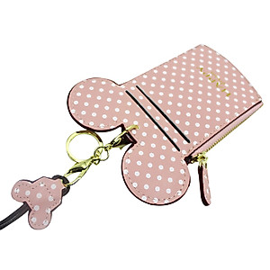 Cute Travel PU Leather Student ID Card Holder Animal Shape Neck Bag Wave Dot Wallet Coin Purse for Women Teens Girls