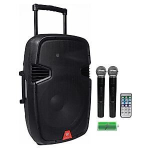 Rockville RAM15BT 15" Rechargable Powered 800W PA Speaker+2 Mics+Bluetooth+Stand