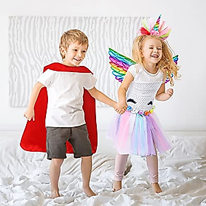 DOLNOW Girls Dress up Trunk Girls Pretend Play Costumes,12pcs Role Play Set with Supergirl Unicorn Hero Costumes for Toddler Little Girls Ages 3-6yrs
