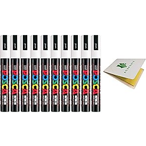 Uni POSCA Paint Marker Pen, 10 White Pen Set (PC5M.1) - Medium Point - Odorless Water Resistant Pen Maker, with Original Sticky Notes