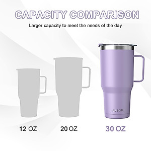 AUSOR 30 oz Tumbler with Lid and Straw,Water Bottle with Handle,Insulated Stainless Steel Tumbler for Hot & Cold, Coffee Travel Mug Cups Reusable Purple