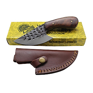 Wild Turkey Handmade Collection 1075 Carbon Steel Full Tang Hunting Knife - Handmade Forged High Carbon Steel Blade with Genuine Leather Sheath (Brown Wood)