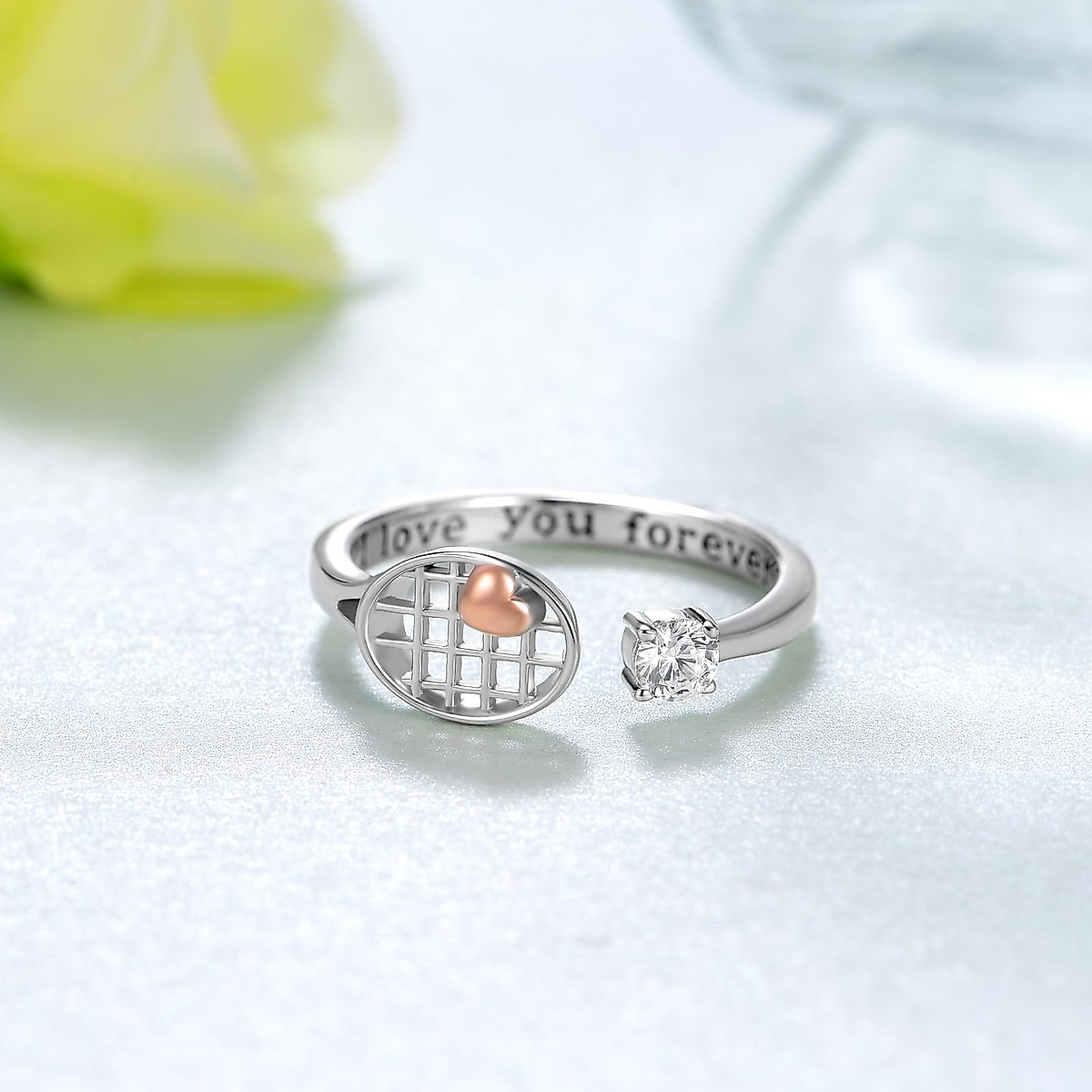 Peireara Tennis Racket Ring 925 Sterling Silver Adjustable Open Tennis Racket Ring, Engraved I Love You Forever Tennis Themed Sport Jewelry Gifts for Women Mom
