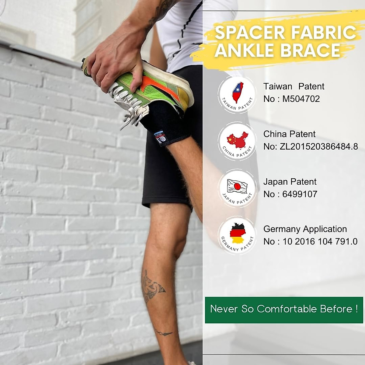 IRUFA, AN-OS-12,3D Breathable Patented Spacer Fabric Adjustable Athletics Achillies Tendon Ankle Wrap, Plantar Fasciitis, Pain Relief for Sprains, Strains, Arthritis and Torn Tendons