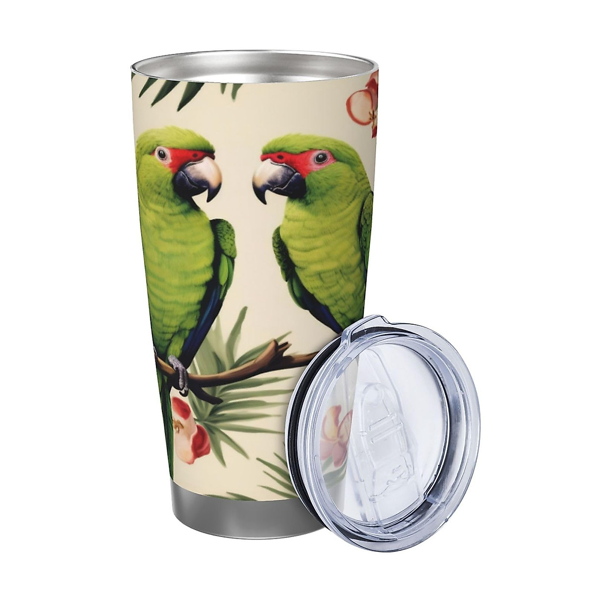 EKPRAVDKTF Couple Parrots Olive 20oz Insulated Stainless Steel Tumbler With Lids And Straws, Double Wall Vacuum Travel Coffee Mug, Thermal Cup For Cold & Hot Drinks, Reusable Metal Straw & Brush