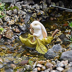 Bunny in a Leaf Boat for Miniature Garden, Fairy Garden