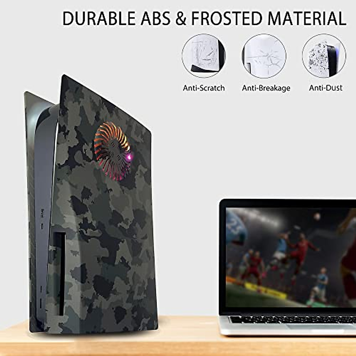 Faceplate for PS5 with RGB Light Strip and Dust Filter for Cooling Vents DOBEWINGDELOU 400+ Effects LED Light Ring Console Cover for PS5 Disc Edition DIY Decoration Kit Accessories Camouflage
