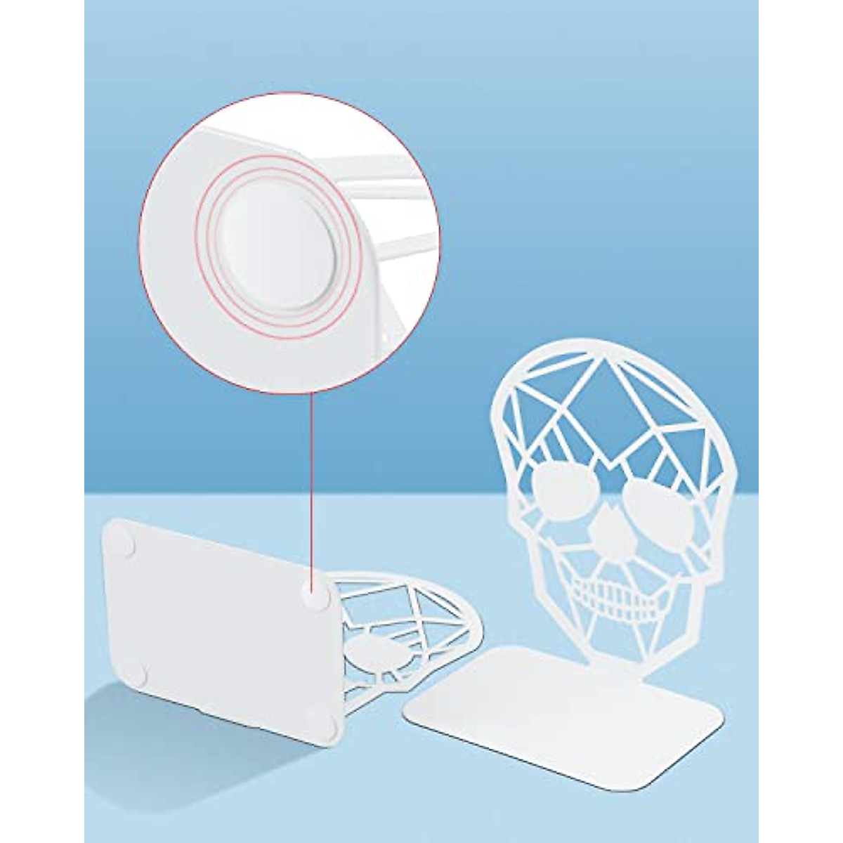 3 Pairs Metal Skull Design Bookend Black Book Ends, Heavy-Duty Bookends for Shelves, Black Skull Book Ends for Heavy Books, Book Shelf Holder Home Office Decorative Desktop Organizer White