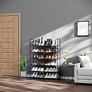 starogegc 6 Tiers Plastic Shoe Rack for Closet, Shoe Storage Organizer for 24-28 Pairs of Shoes, Shoe Shelf for Entryway Bedroom, 45.3x8.5x31 Inches (Black)