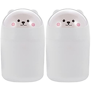 Cabilock 2pcs Desktop Bin Living Brush Room Bathroom Garbage Lid Vanity Bucket Rubbish Makeup Shape Wastebasket Can Waste Office Lovely Cartoon White for Small with Animal Desk Holder