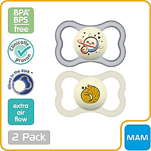 MAM Supreme Night Baby Pacifier, for Sensitive Skin, Patented Nipple, 2 Pack, 16+ Months, Unisex,2 Count (Pack of 1)