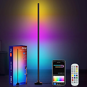 Plbriyu LED Corner Floor Lamp, 55" RGB Floor Lamp Work with Alexa, Color Changing Corner Lamp with APP/Remote Control/Music Sync/DIY Colors, Modern Floor Lamps for Living Room, Bedroom, Gaming Room