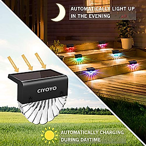 CIYOYO Solar Deck Lights Outdoor - 8 Pack Solar Step Light Waterproof Solar Fence Lights for Patio Stairs Post Pathway Porch Driveway Garden Decor, Warm White/LED Color Glow