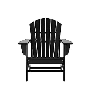 WO Home Furniture Set of 2pcs Outdoor Adirondack Chairs with Side Table, Poly Lumber Seat Traditional Retro Lounger for Beach, Balcony, Patio, Backyard, Lawn, Garden, Black