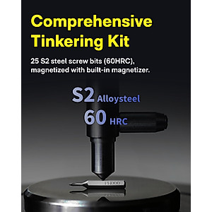 HOTO Mini Electric Screwdriver 25 Magnetic S2 Bits, 170RPM Precision Screwdriver Set USB-C, 2 Torque Settings, LED Light, Small Screwdriver Set for Eyeglasses, Electronics