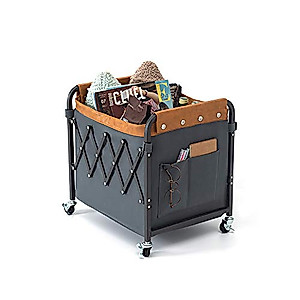 Whitsunday Home Clothes Laundry Storage Organizer Foldable Cart Basket with Rolling Wheels (Standard Size, Dark Grey)