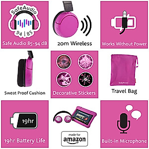 Made for Amazon, Volume Limiting Bluetooth BuddyPhones, PopTime in Pink. Ages (8-15)