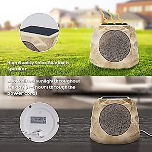 Rock Speakers Outdoor Waterproof Wireless Bluetooth Solar Powered Outdoor Rock Speaker Rechargeable Battery Bluetooth Rock Speakers with 7 Light Colors for Patio Party Pool Garden - 2PC