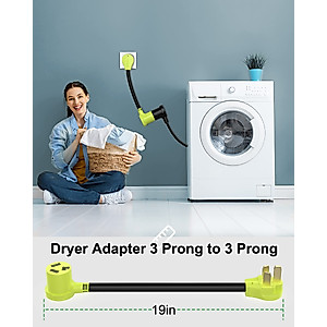Dryer Adapter 3 Prong to 3 Prong, NEMA 10-50P Male to 10-30R Female Adapter, 1.5FT 3 Prong Dryer Adapter Plug for 50 Amp and 30 Amp, RV EV Generator Stove Plug Adapter STW 10/3 AWG(125/250V)