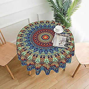 Round Tablecloth 60 Inch,Stain Resistance Polyester Table Cloth,Table Cover for Kitchen Dining Table, Buffet Parties and ​Camping-Mandala