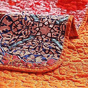 Exclusivo Mezcla Luxury Reversible Cotton Paisley Boho Striped Quilted Twin Size (60x80 Inch) Bed Blanket, Machine Washable and Dryable