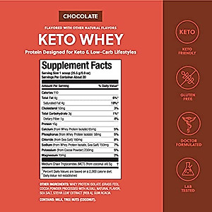 Perfect Keto Pure Whey Protein Powder Isolate Delicious 100% Grass Fed Meal Replacement Shake No Artificials, Gluten Free, Soy Free, Non-GMO (Chocolate)