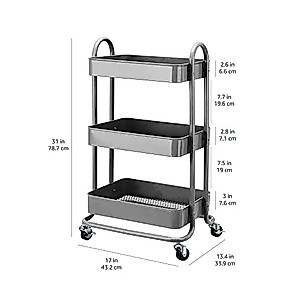 Amazon Basics 3-Tier Rolling Utility or Kitchen Cart - Charcoal