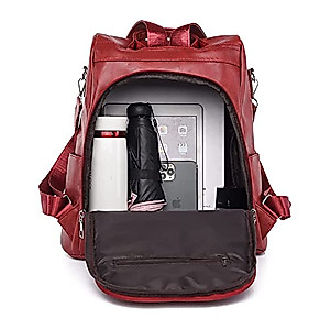Leather Backpack Purse for Women Convertible Medium Design Travel Bag Ladies Casual College Fashion Tote Shoulder Bag(red)