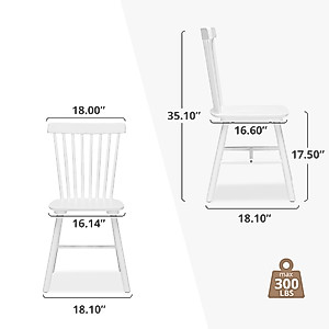 LUE BONA Windsor Dining Chairs Set of 2, Solid White Wood, Slat Back, Arm Rest, Cushion Availability