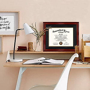 GMFrames 8.5x11 Diploma Degree Frame with Mat or Display 11x14 Certificates without Mat,Solid Wood,Cherry Finish with Intricate Black Rope Detail,UV Protection Acrylic