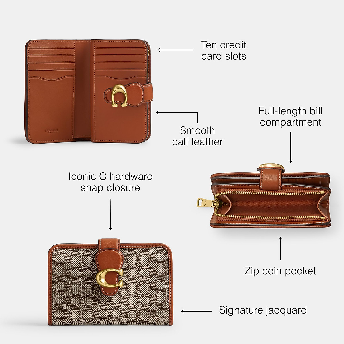 Coach Women's Mini Signature Jacquard Tabby Medium Wallet, B4/Cocoa Burnished Amb, One Size