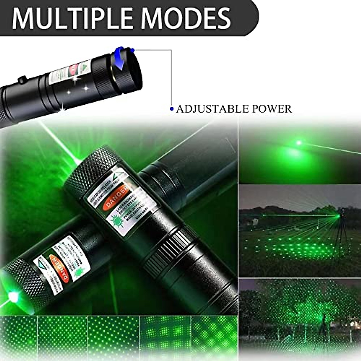 UNBIU Long Range Laser Pointer High Power, Green High Power Laser Pointer Flashlight for Adjustable Focus Green Laser Pointer for Night Astronomy Outdoor Camping Hunting and Hiking，USB Rechargeable