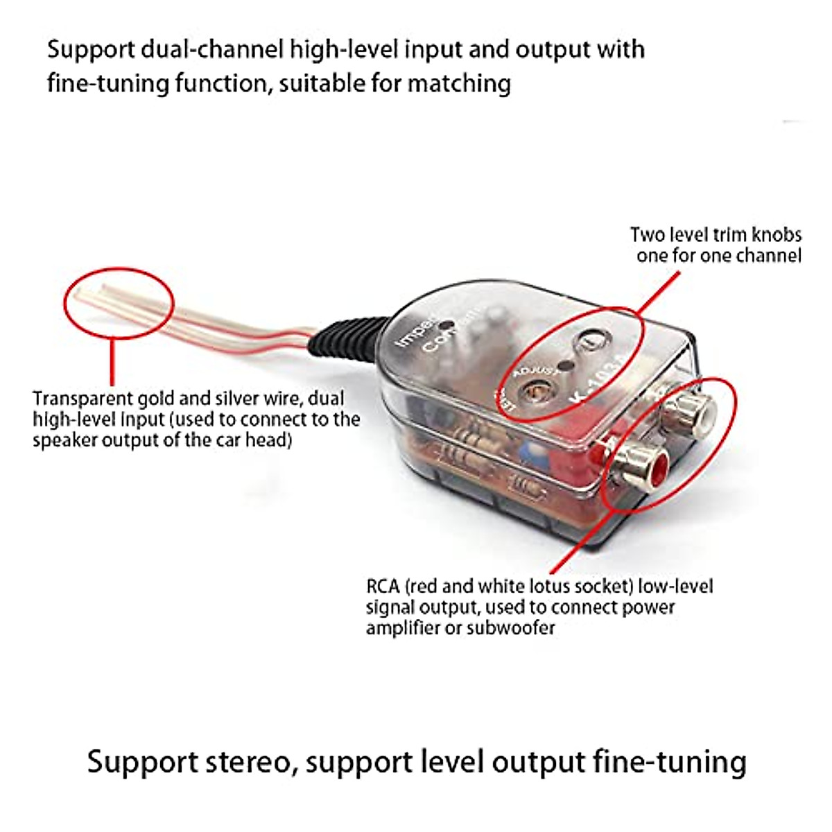 Car Audio Converter,MoreChioce 12V Car High to Low Impedance Converter Wire Converter Line Converter for RCA Line Amplifier to High-Low Adapter