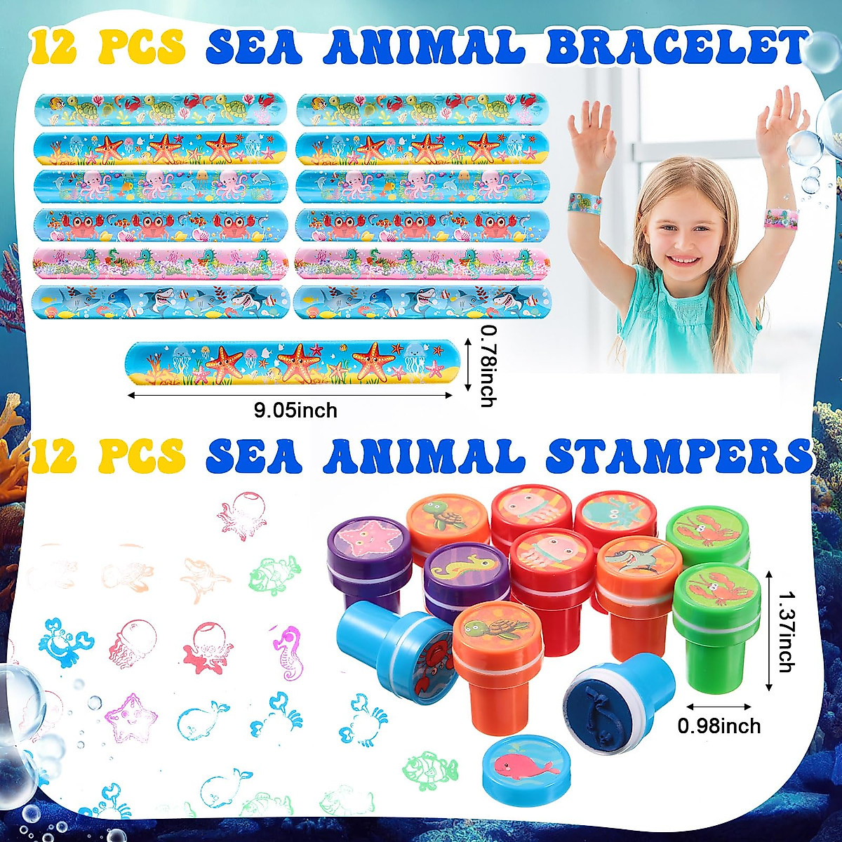 Capoda Under the Sea Party Favors Ocean Sea Animals Themed Party Dcorations Supplies, Bracelet Tattoo Sticker Stampers Keychain Ocean Goodie Bag Fillers for Birthday Rewards Gift(144 Pcs)