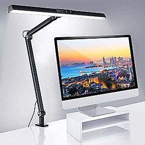 Desk Lamp,Desk Lamps for Home Office,Modern Architect Lamp with Clamp,Eye-Caring Dimmable Arm Table Lamp with Memory and Timing Function for Monitor Studio Reading,5 Color Modes & 5 Brightness Levels