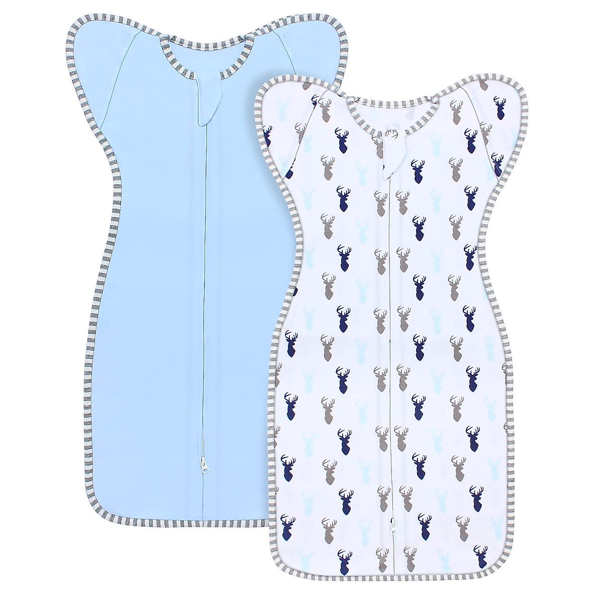 Transition Swaddle, Infant Sleep Sack 0-3 Months Arms up Swaddle 2-Way Zipper 100% Cotton Arms in/out, 0.8 Tog Baby Swaddle Newborn Sleep Sack for Boys Girls, 2-Pack Transitional Swaddle Sack (Small)