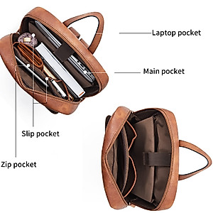 BROMEN Leather Laptop Backpack for Women 15.6 inch Computer Backpack College Travel Daypack Bag Navy