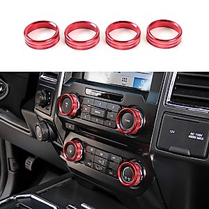 Keptrim for F150 Air Conditioner Switches AC VOL Knob Ring Button Trim for Ford F150 XLT 2015 2016 2017 2018 2019 2020, Red Aluminum, 4pcs (Not for 2021 2022)