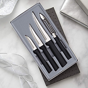 RADA Meal Prep 4-Piece Black Handled Paring Knife Gift Set With Knife Sharpener