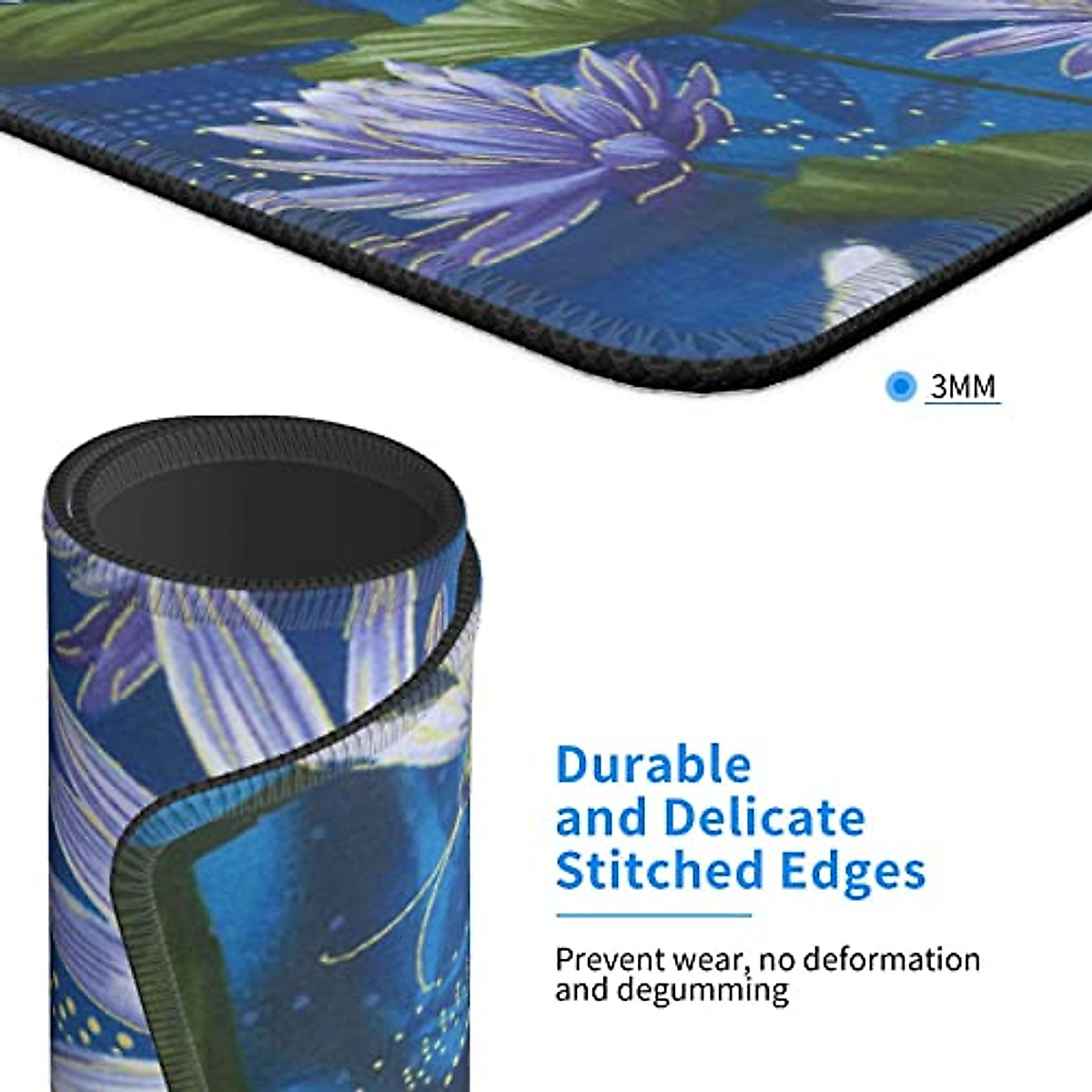 Water Lily and Dragonfly Unique Mouse Pad, Anti-Slip Wear Comfortable Feel, Game Office Home Rubber Base Computer Mouse Pad