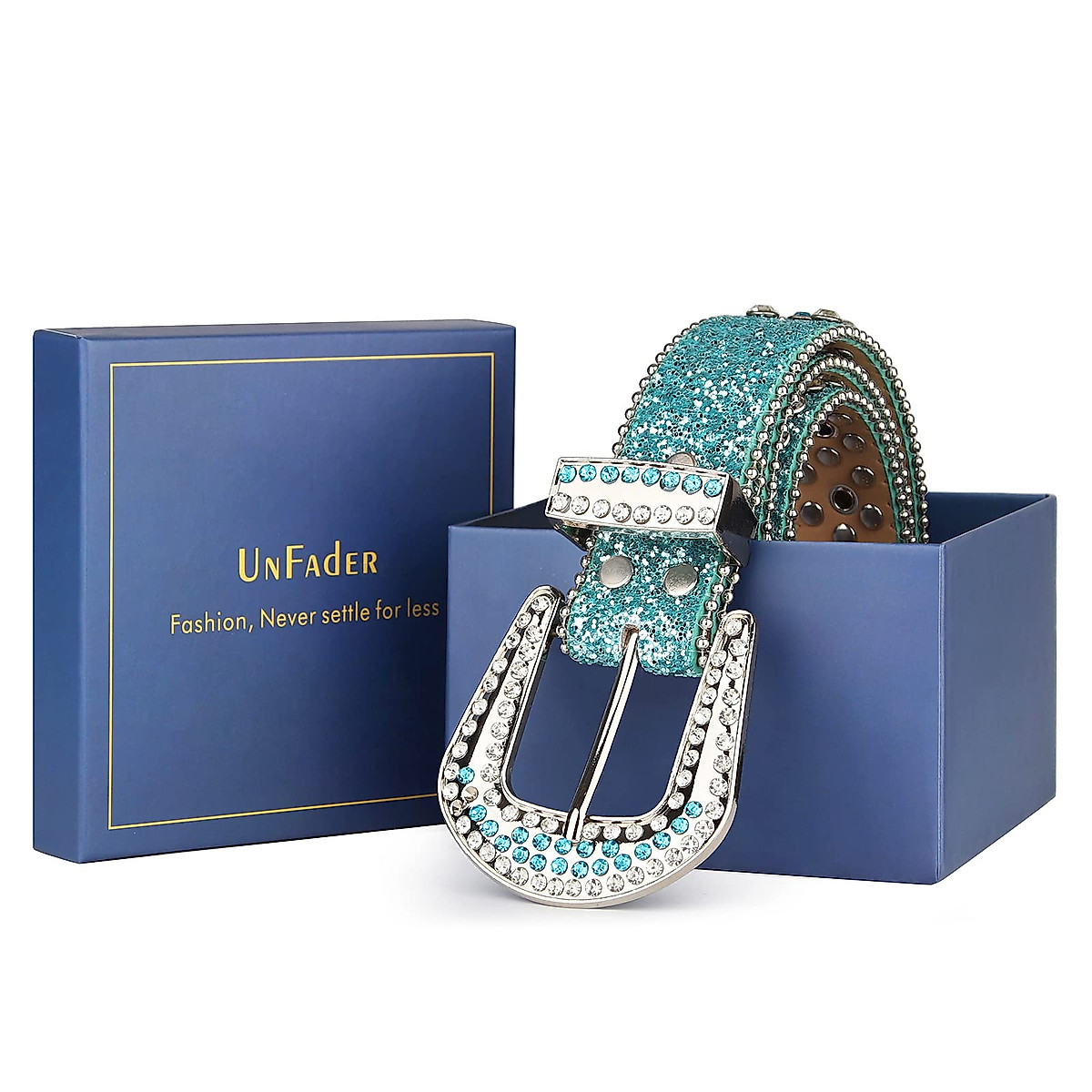 UnFader Womens Men Rhinestone Western Belts Bling Cowgirl Designer Diamond Studded Belts for Jeans
