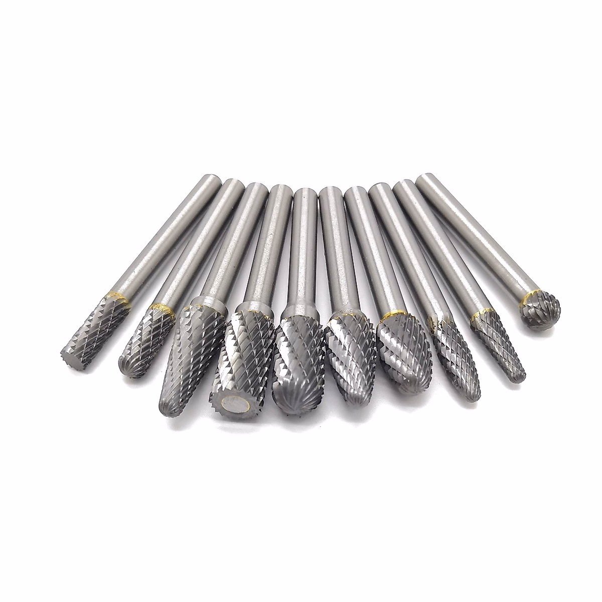 10Pcs Carbide Burrs Set 1/4" Shank, Double Cut Die Grinder Bits, Assorted Solid Tungsten Carbide Rotary Burr Set for Wood Carving Metal Working Polishing Engraving Drilling