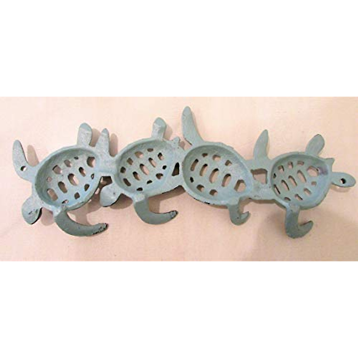 Cast Iron 11.5" Seafoam Green Bronze Sea Turtle Coat Hat Key Purse Bag 4 Hook Rack
