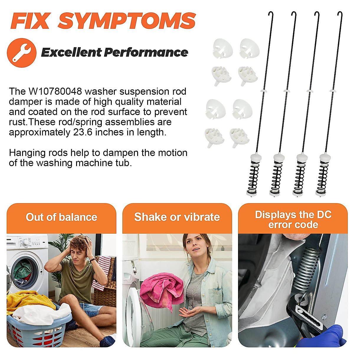 Updated W10780048 Washer Suspension Rod Kit by Beaquicy - Replacement for Whirlpool Ken-more Admiral May-tag Washing Machine - Replaces ATW4675YQ1 WTW4800XQ4 WTW4800XQ1