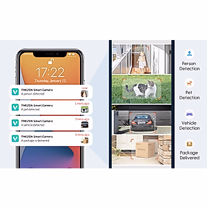 TMEZON Wireless Security Camera Outdoor WiFi Battery Rechargeable Powered 2K Camera for Home Surveillance Night Vision with AI Motion Detection, 2 Way Audio, Waterproof, SD/Cloud